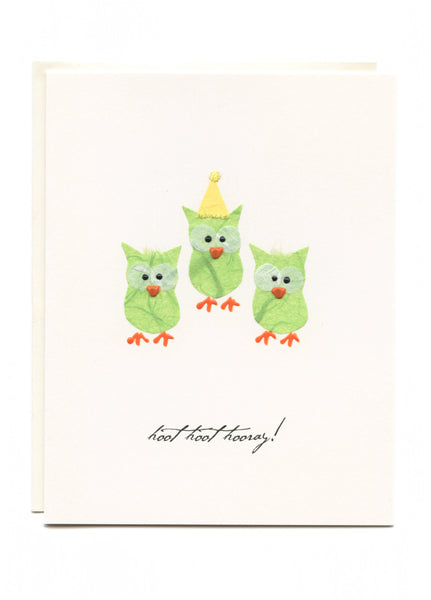 "Hoot Hoot Hooray" Three Little Green Owls – Flaunt Cards
