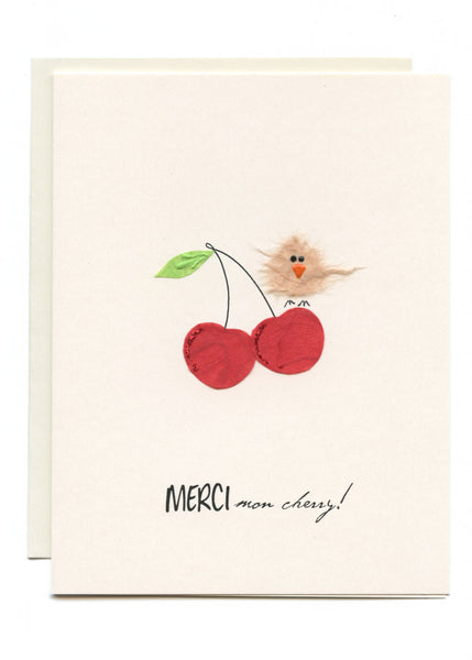 "MERCI mon Cherry!" Bird on Cherries – Flaunt Cards