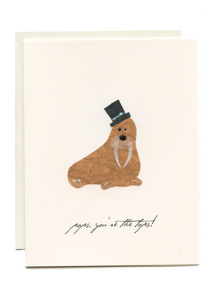 "Pop, you're the tops!" Walrus with Top Hat – Flaunt Cards