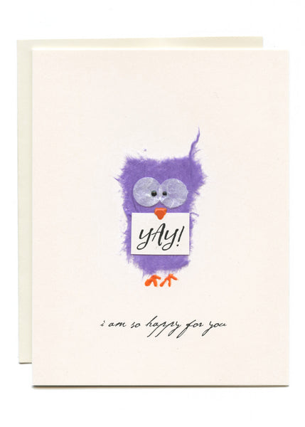 "YAY - I am So Happy For You" Purple Owl w Sign – Flaunt Cards